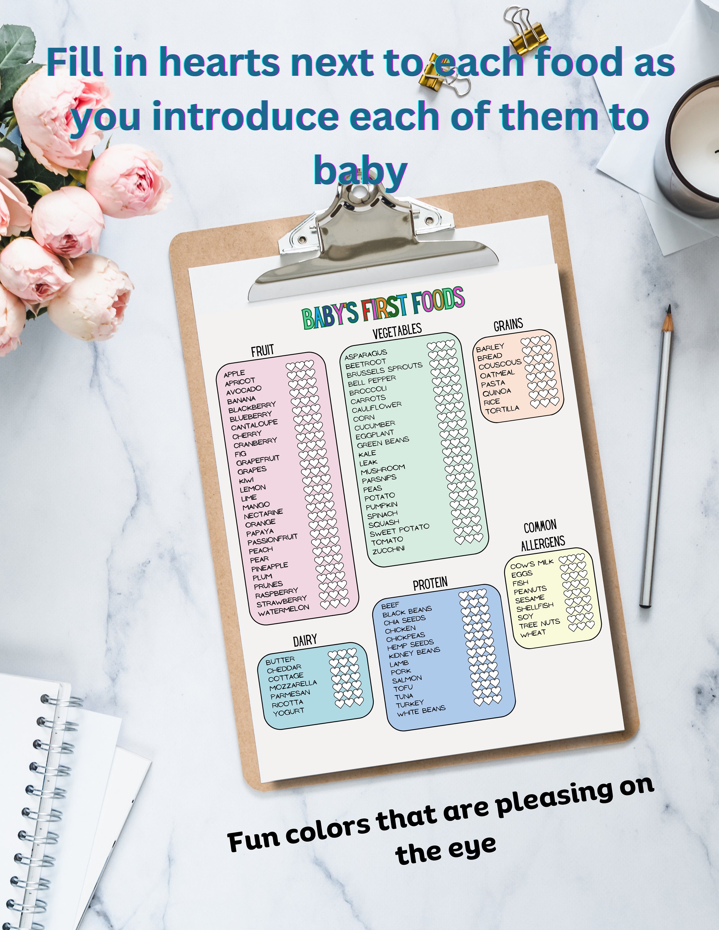 Baby Food Tracker Printable, Baby's First Food Checklist, Baby ...