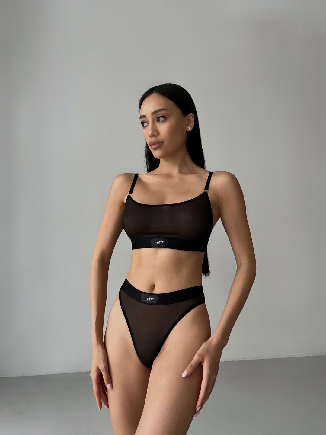 Black See Through Lingerie,mesh Bra Panty Lingerie Set,black Sheer Mesh Lingerie Set,see Through ...