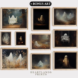 Ghost Gallery Wall Set of 10 Spooky Ghost Paintings, Halloween Ghost ...