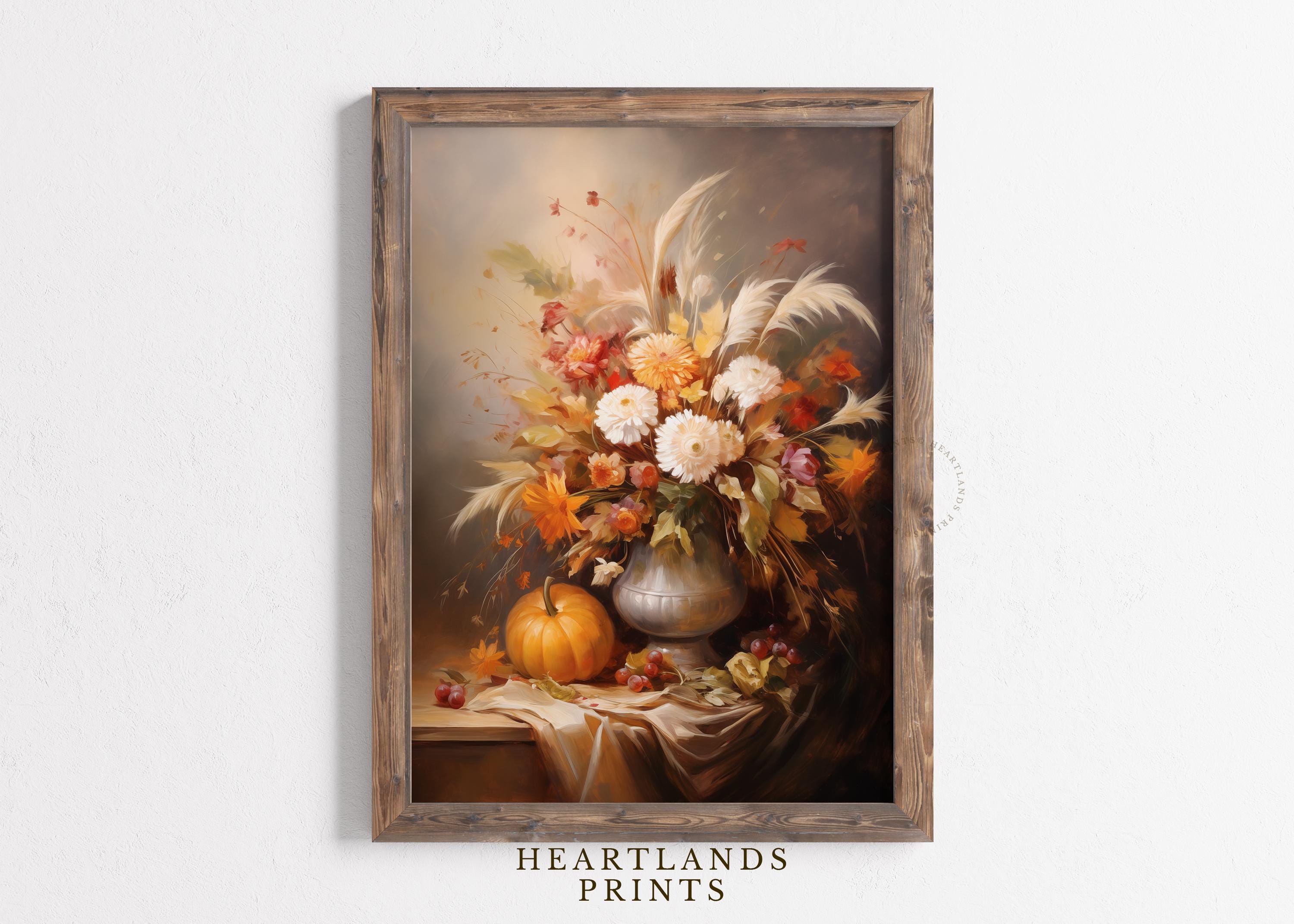 Fall Harvest Wall Art Printable Still Life Vintage Oil Painting: Autumn ...