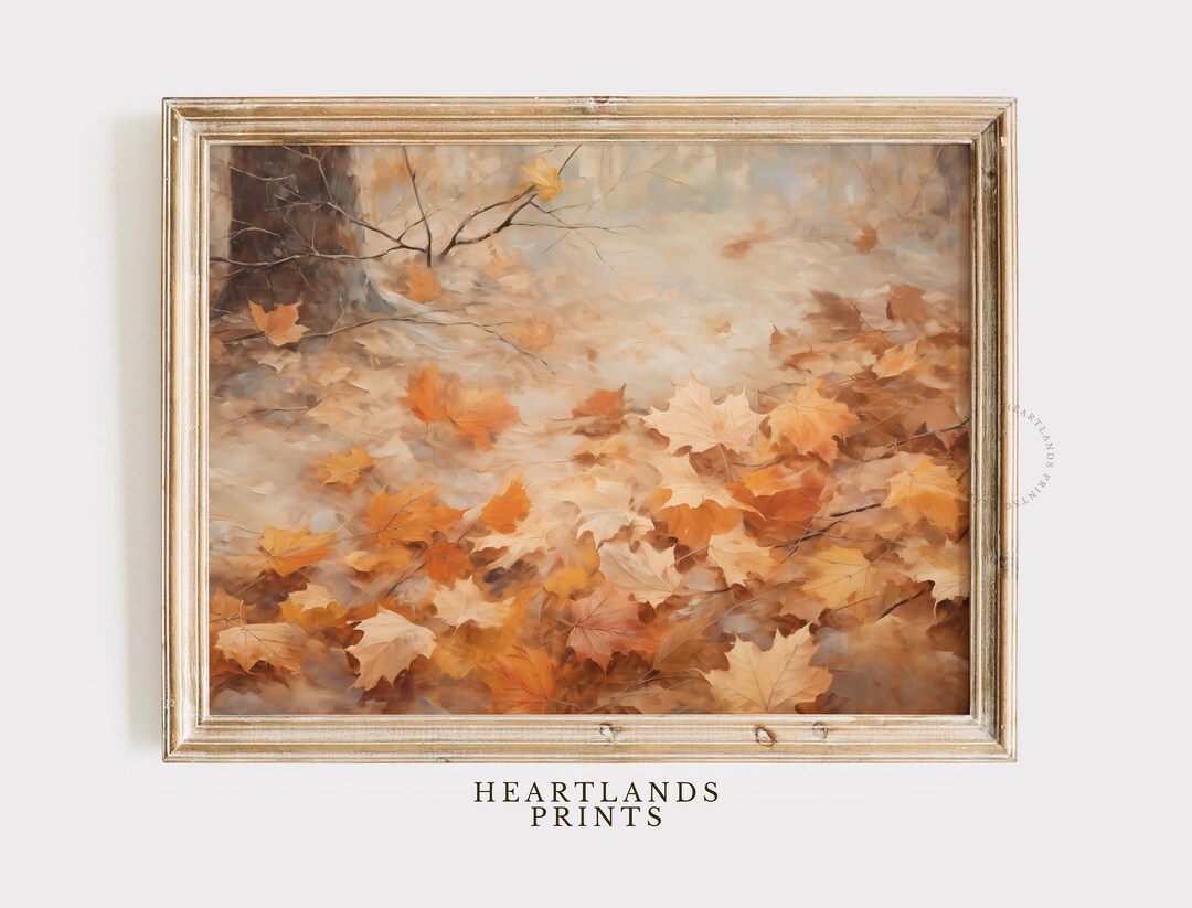Rustic Fall Leaves Wall Art Printable Landscape Painting Meadow Flowers ...