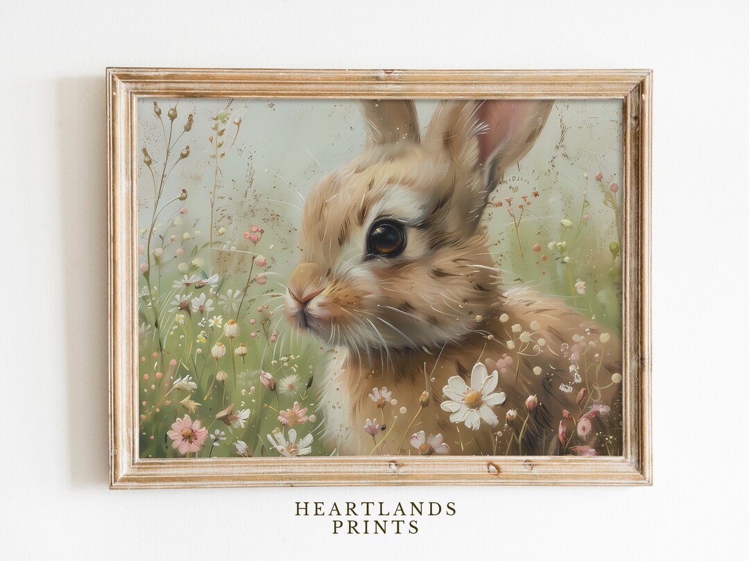 Printable Vintage Bunny Rabbit, Spring Wildflower Artwork - Close-up ...