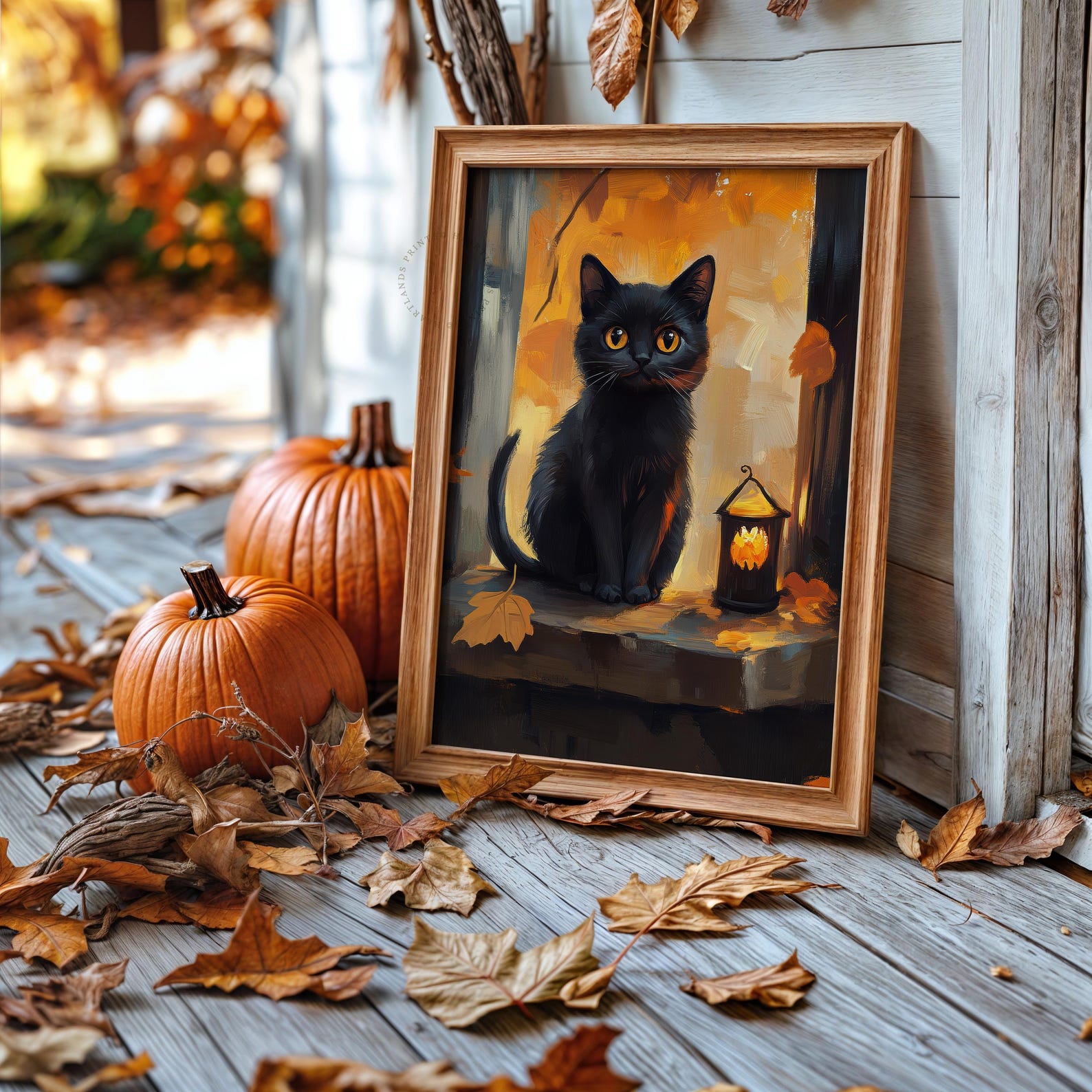 Black Cat Halloween Print, Whimsigoth Fall Wall Art Decor, Cute Cat ...