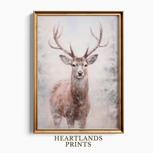Printable Christmas Artwork, Reindeer Wall Art, Rustic Winter Landscape ...