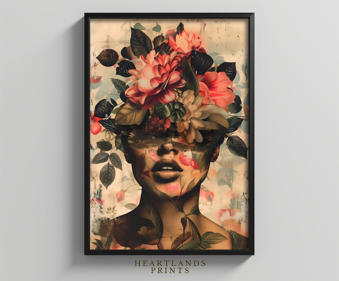 Beautiful Woman, Abstract Art With Flowers - Printable Digital ...