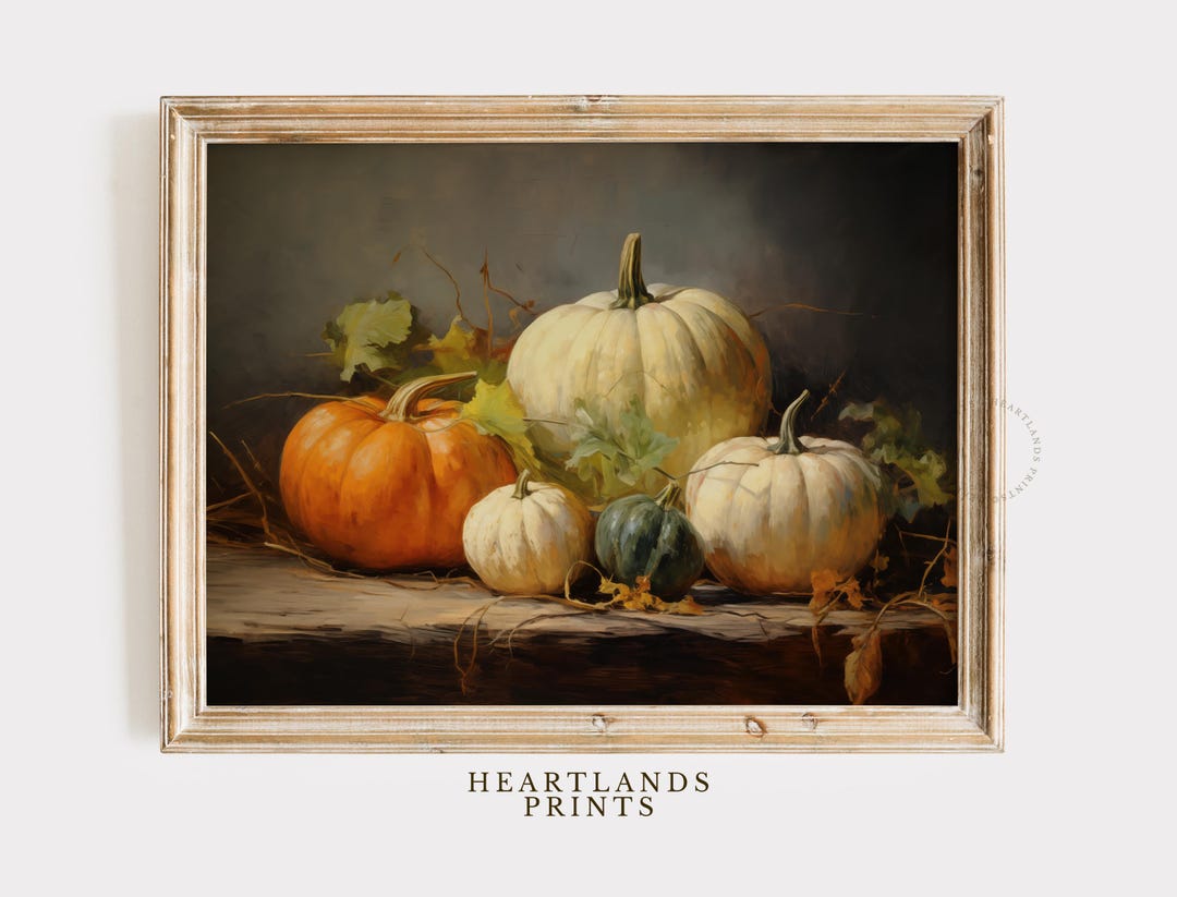 Printable Fall Still Life Pumpkin Art, Vintage Fall Art Pumpkin ...