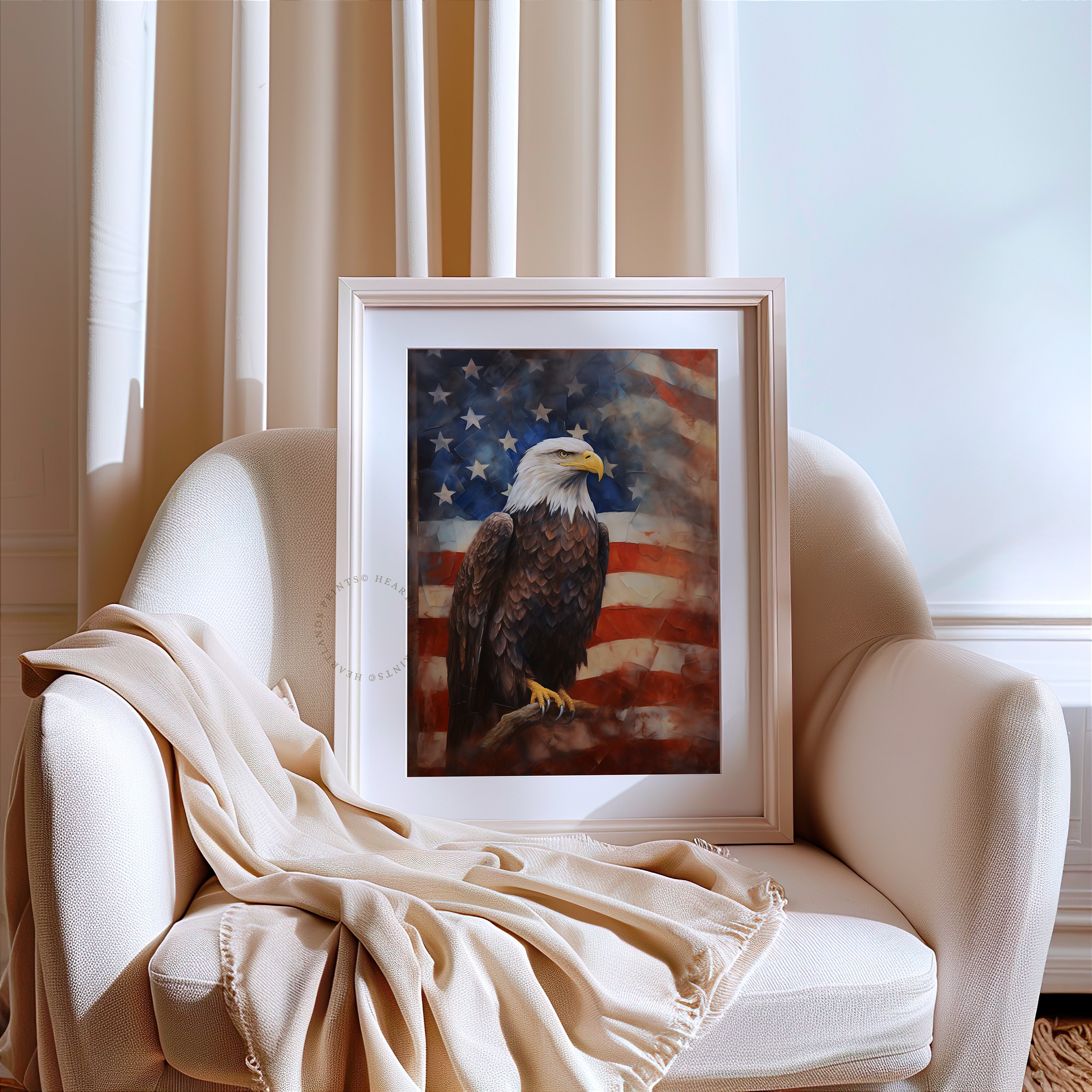 Bald Eagle Wall Art American Flag Poster Print Artwork, Patriotic ...