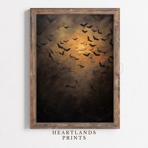 Printable Halloween Wall Art Bats Artwork: Flying Portrait Painting of ...