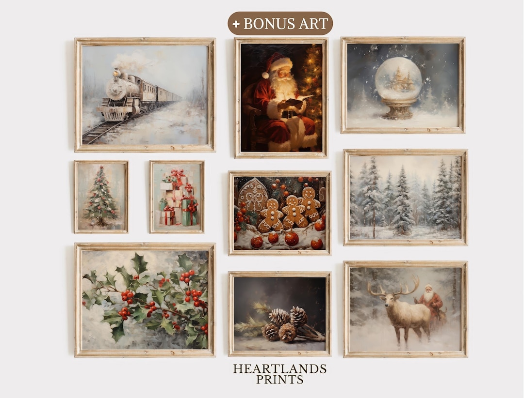 Christmas Gallery Wall Set, Vintage Christmas Wall Art Winter Frame ...