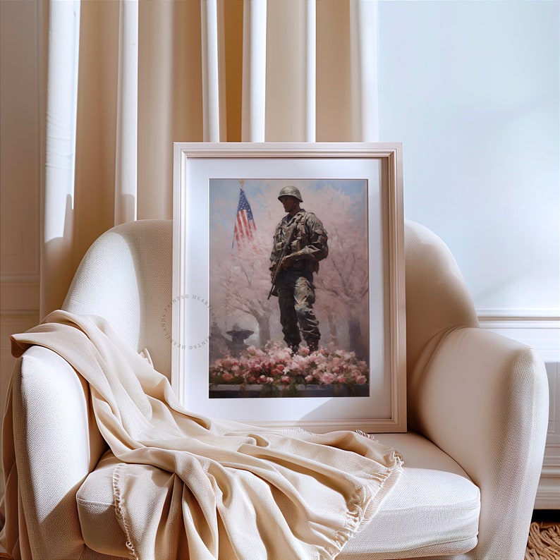 American Flag Pink Rose Army Veteran Wall Art Poster Print Artwork ...