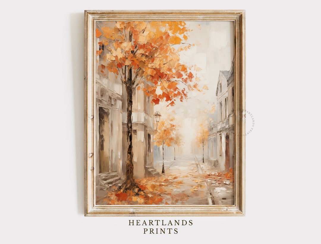 Autumn City Street Oil Painting Vintage Fall Neutral Color Palette ...