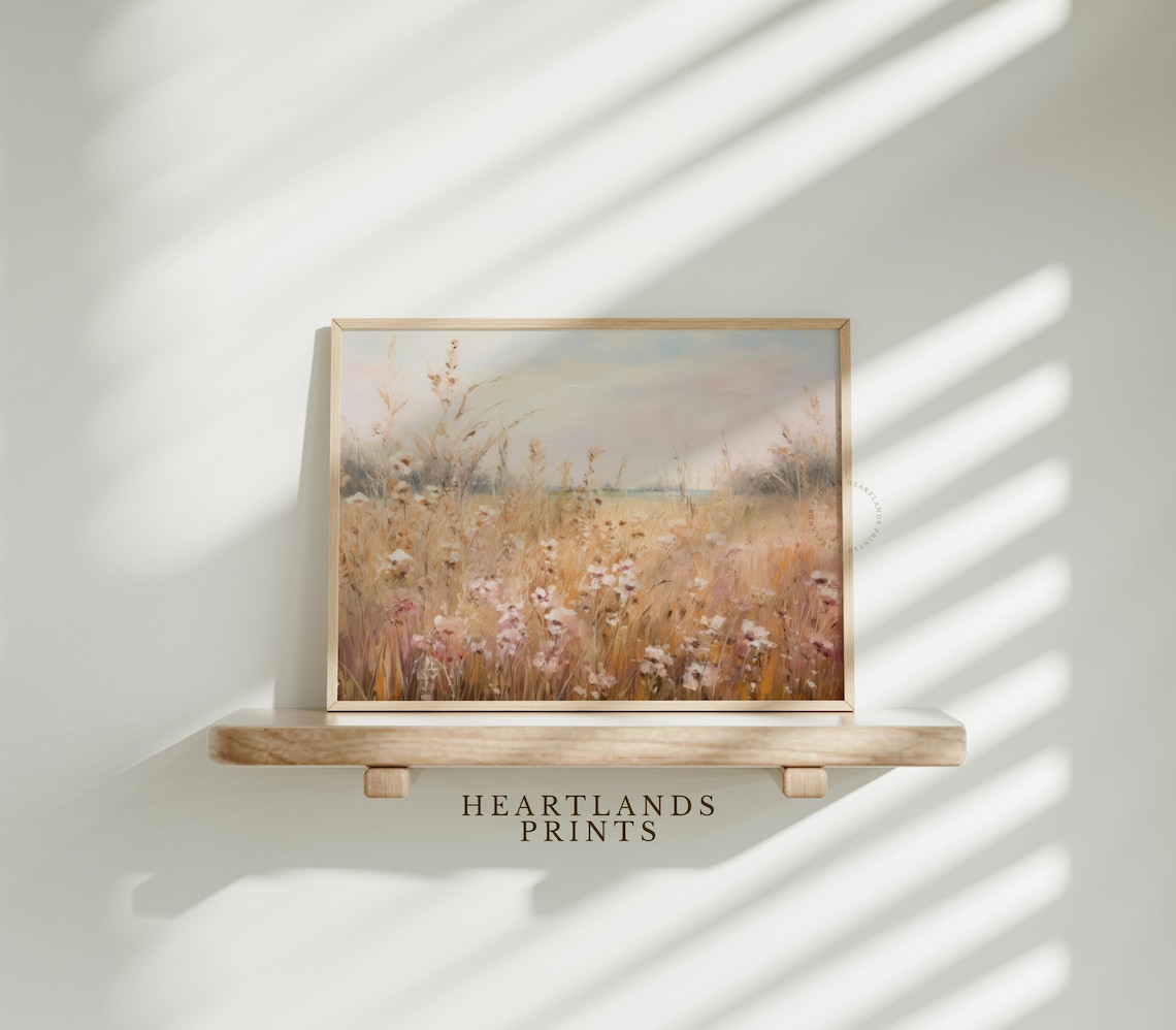 Framed Wildflower Fall Artwork Landscape Painting, Meadow Flowers Wall ...