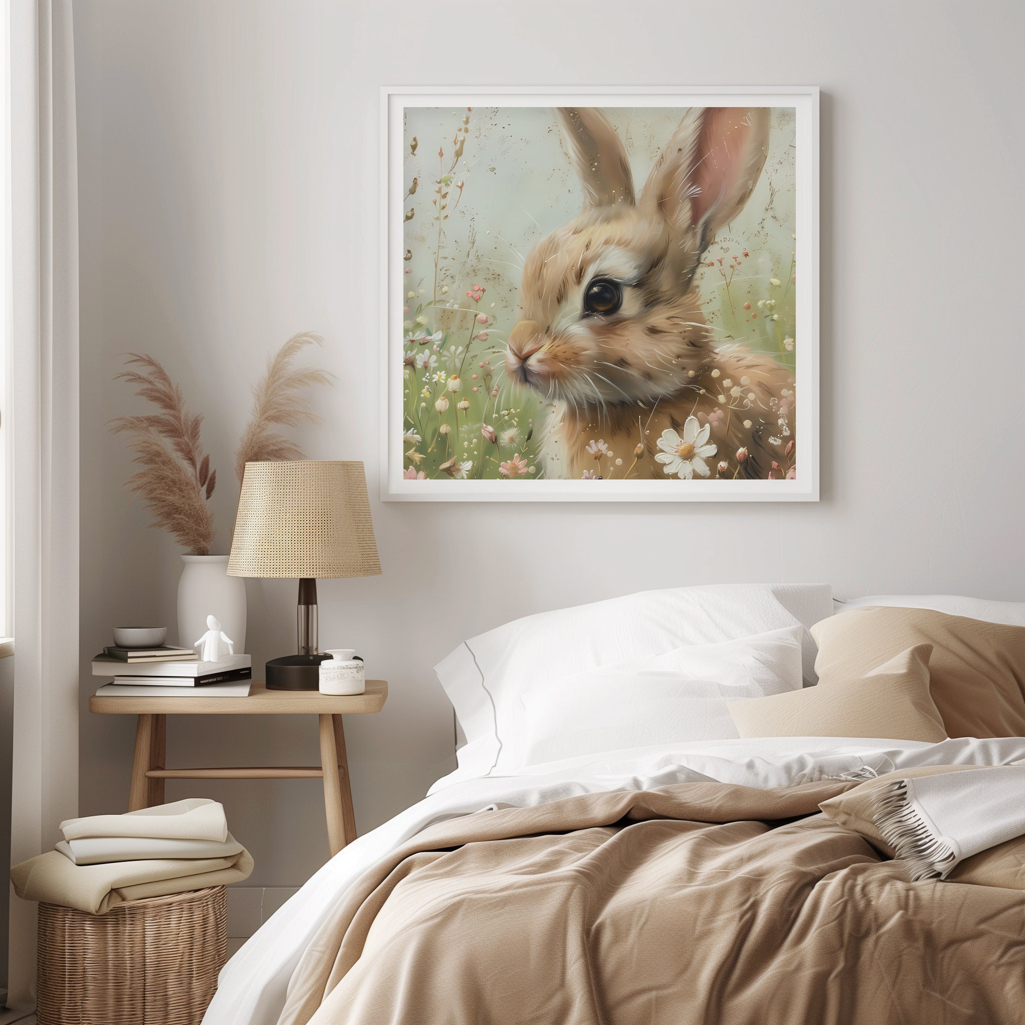 Printable Vintage Bunny Rabbit, Spring Wildflower Artwork Close-up ...