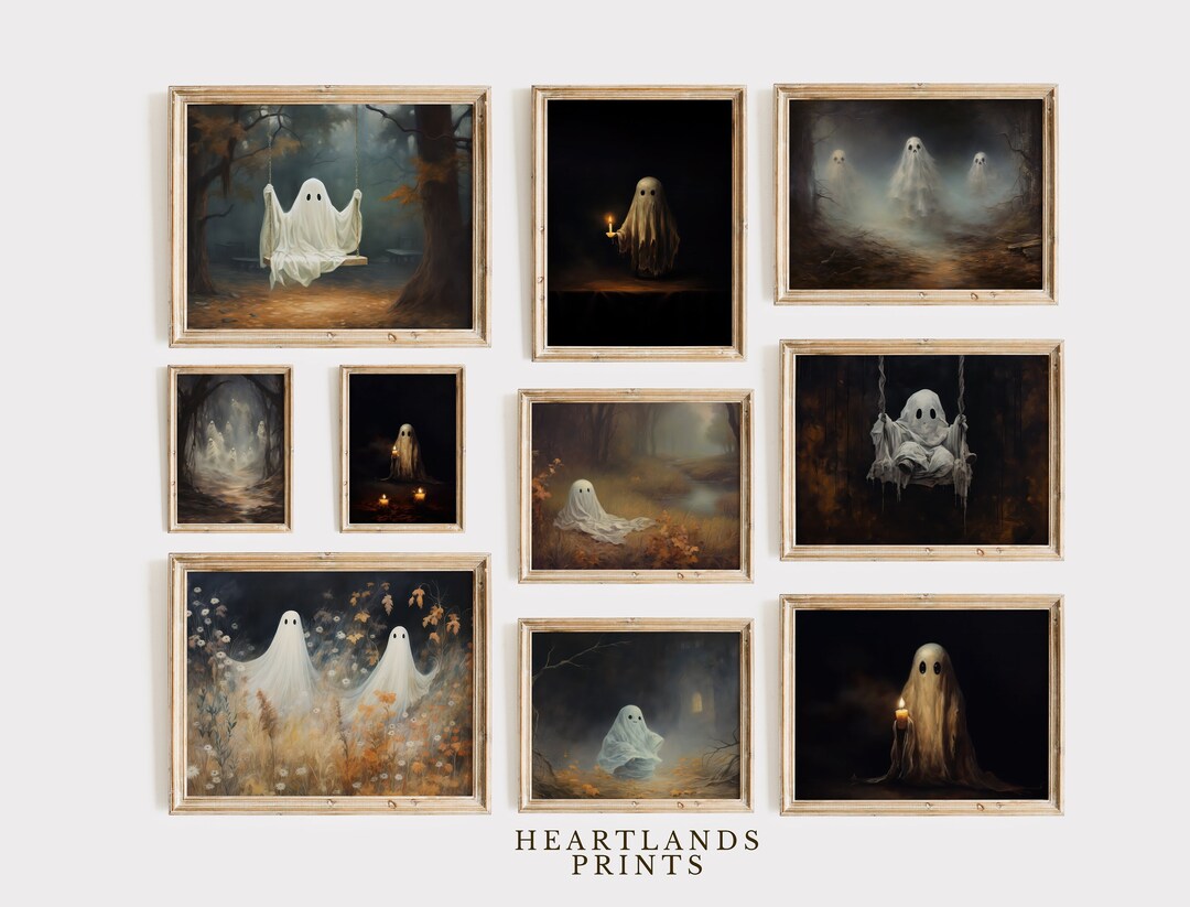 Ghost Gallery Wall Set of 10 Spooky Ghost Paintings, Halloween Ghost ...