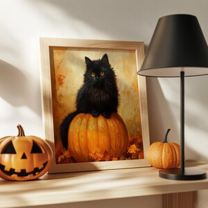 Black Cat Pumpkin Print, Halloween Wall Art Fall Decor, Cute Cat ...