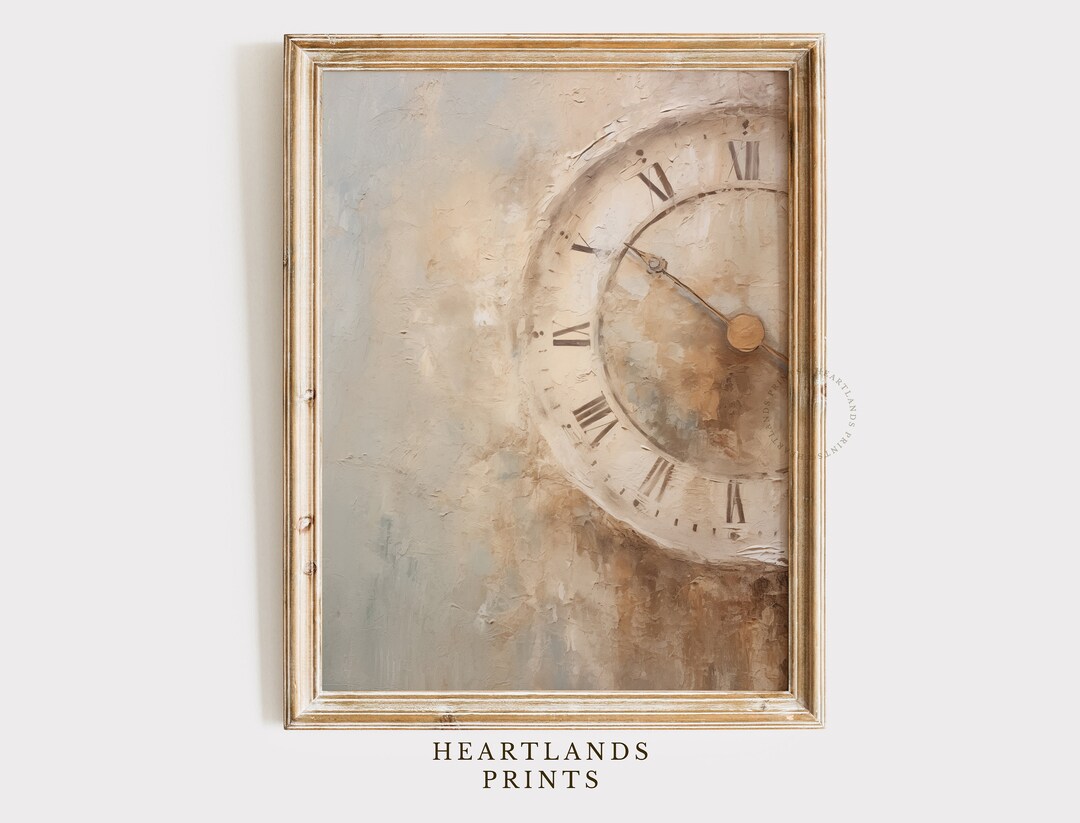 Printable Antique Clock Artwork Beige Abstract Clock Face Wall Art ...