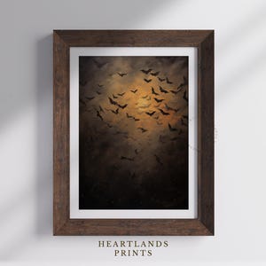 Printable Halloween Wall Art Bats Artwork: Flying Portrait Painting of ...