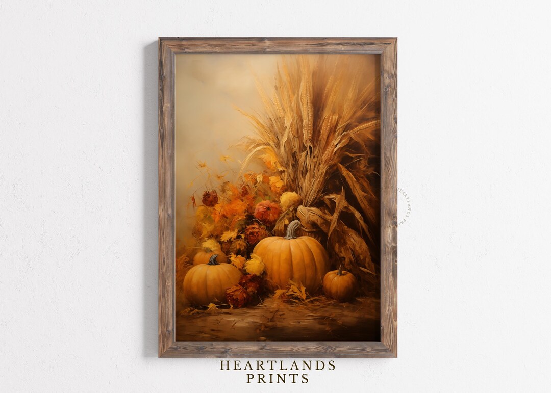 Fall Harvest Still Life Printable Autumn Portrait Pumpkins Painting ...
