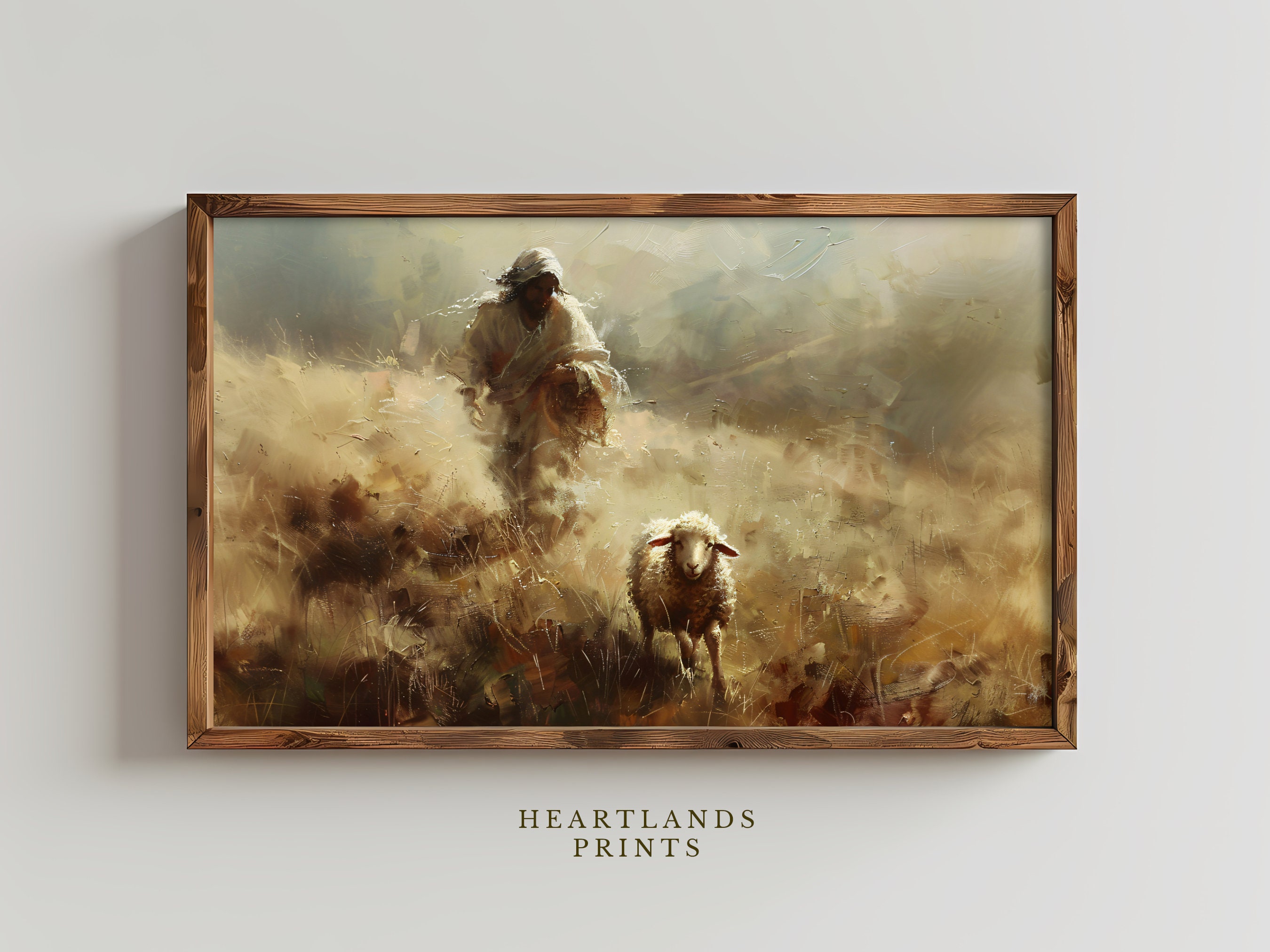 Religious Artwork of Jesus Chasing Lamb Wall Art, Christian Artwork of ...