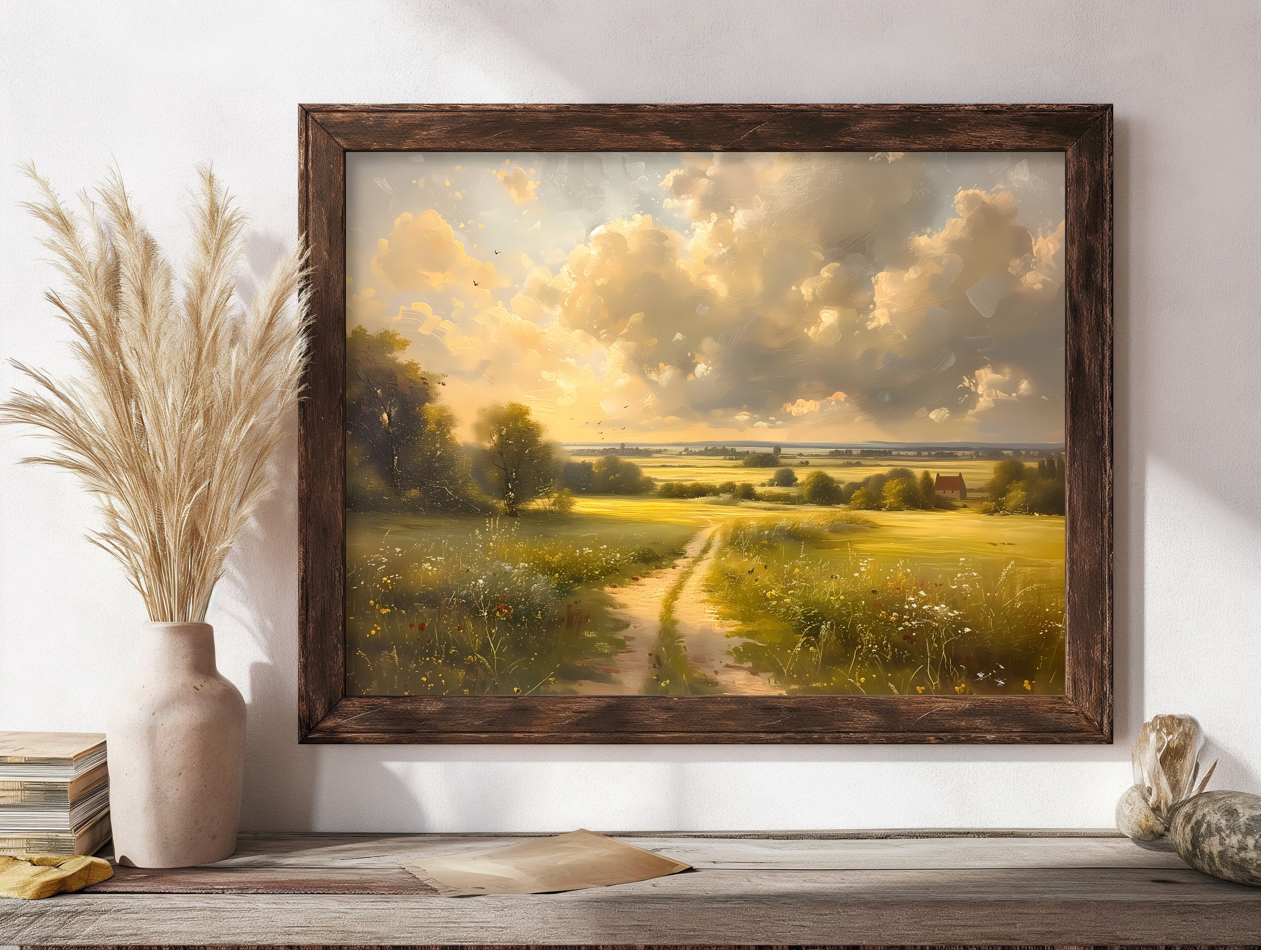 Printable Sunset Art Spring Wildflower Landscape With Path to Cottage ...