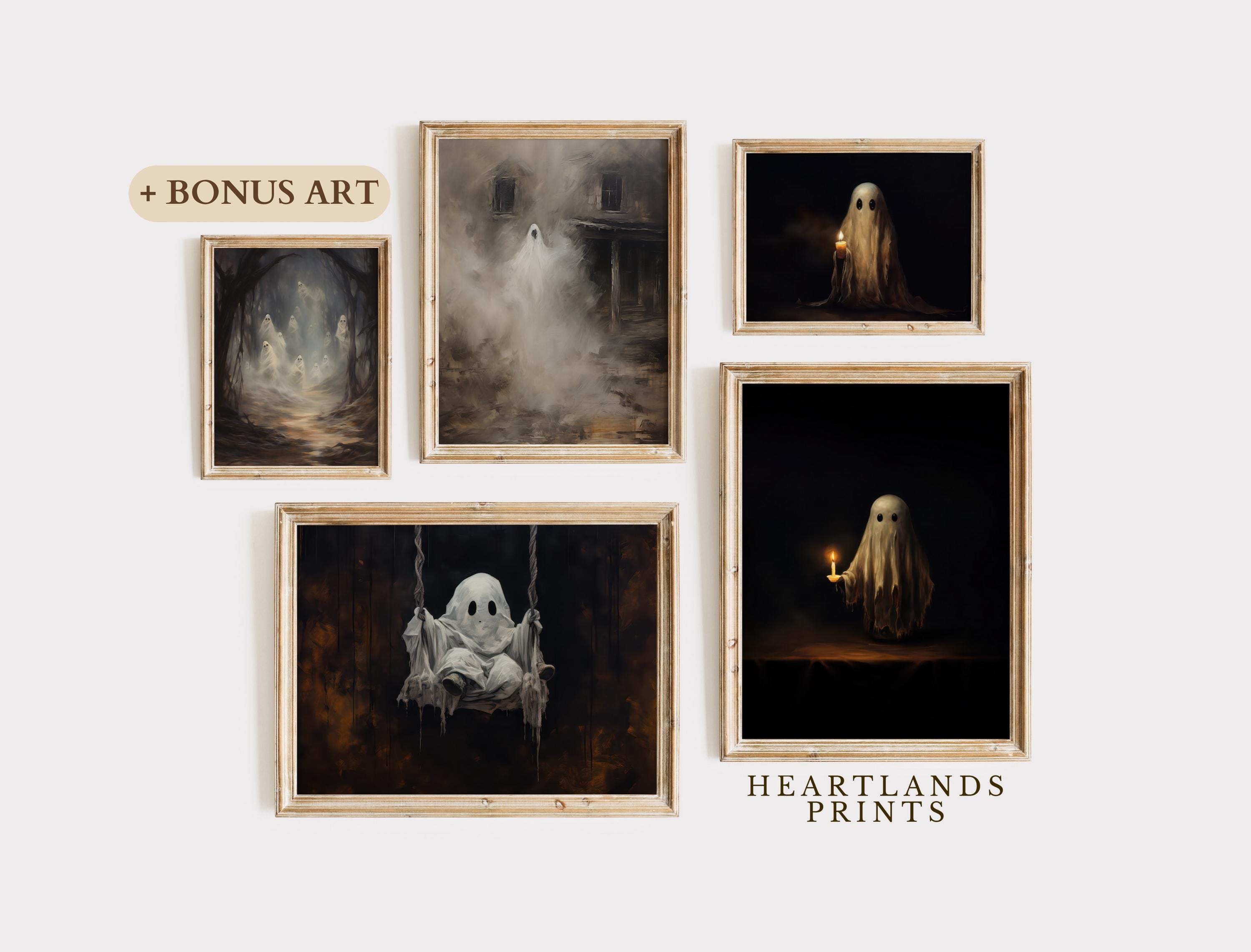 Ghost Gallery Wall Set of 10 Spooky Ghost Paintings, Halloween Ghost ...