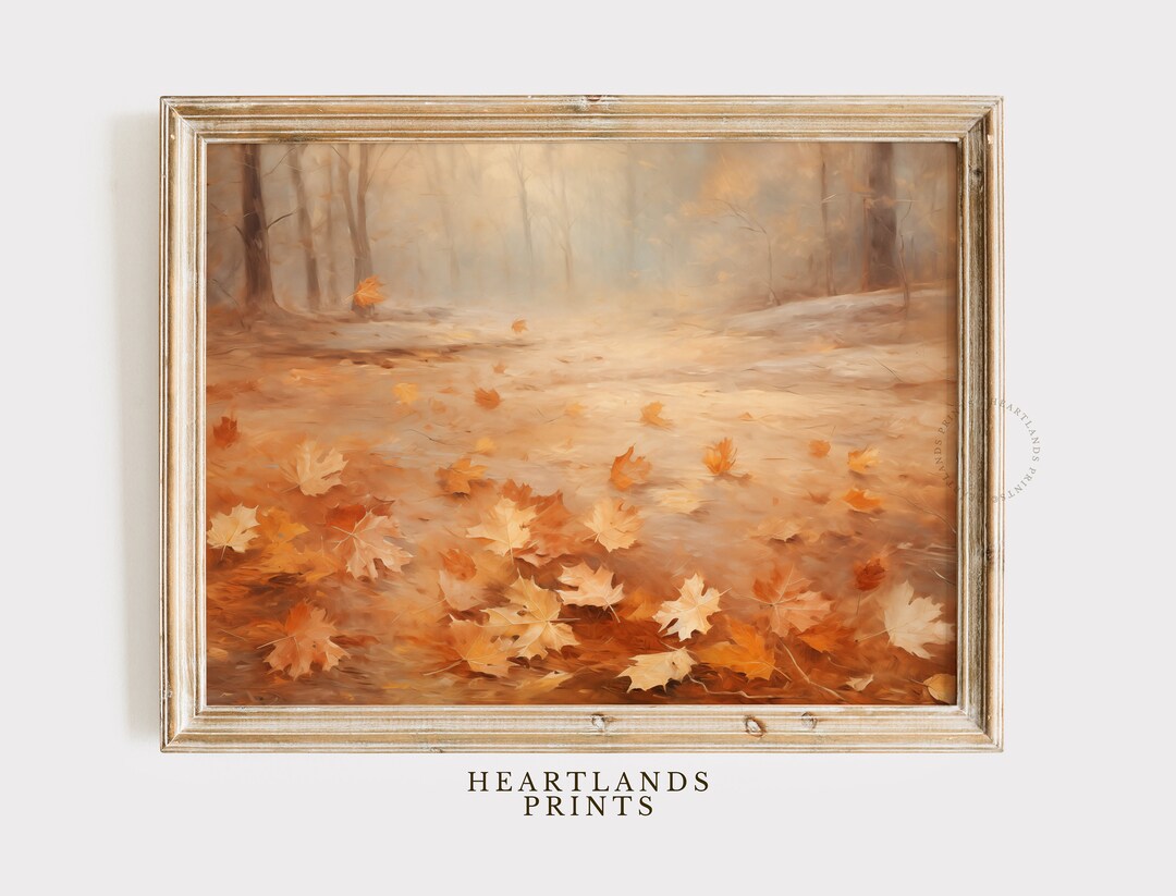 Moody Fall Leaves Wall Art Printable Landscape Painting Meadow Flowers ...