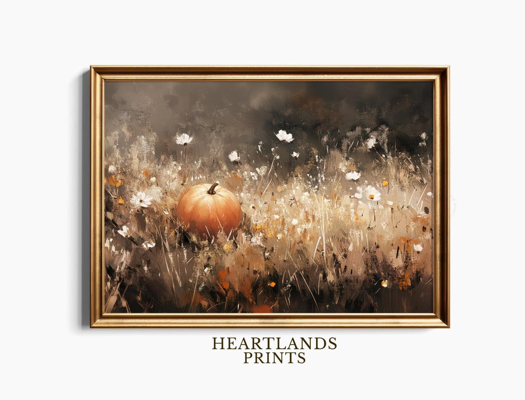 Printable Fall Pumpkin Painting, Fall Wall Art Rustic Fall Landscape ...