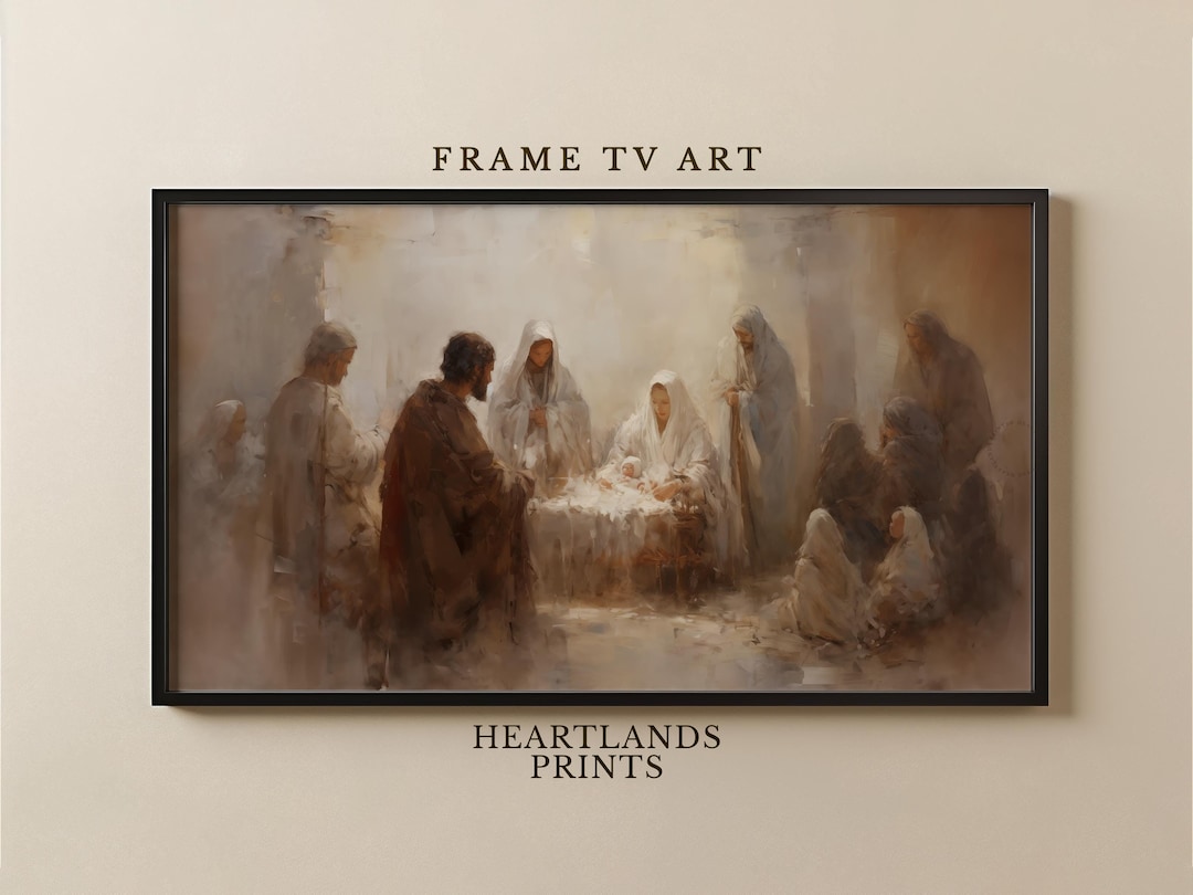 Jesus Frame TV Art Christmas Nativity Art Scene, Christian Artwork for ...