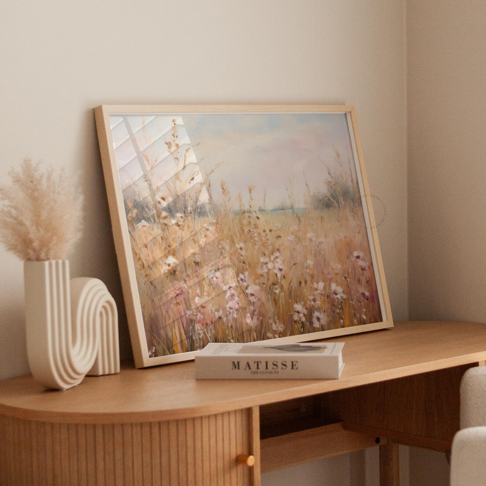 Framed Wildflower Fall Artwork Landscape Painting, Meadow Flowers Wall ...