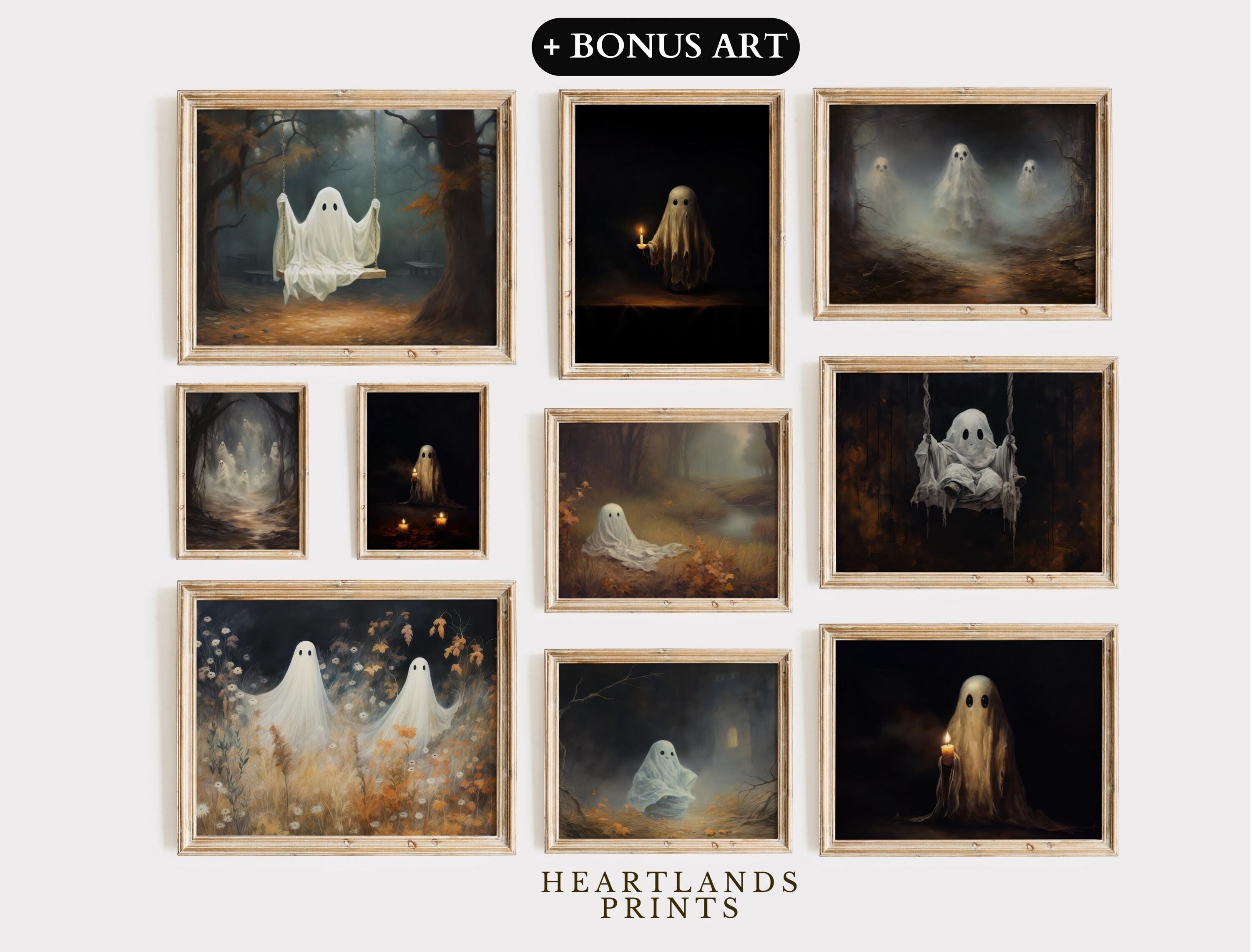 Ghost Gallery Wall Set of 10 Spooky Ghost Paintings, Halloween Ghost ...