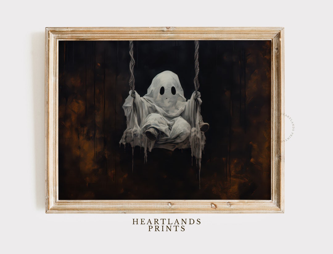 Spooky Cute Ghost Artwork, Ghost on Swing Painting, Haunted Halloween ...