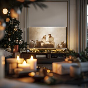 Jesus Frame TV Art Christmas Nativity Art Scene, Christian Artwork for ...