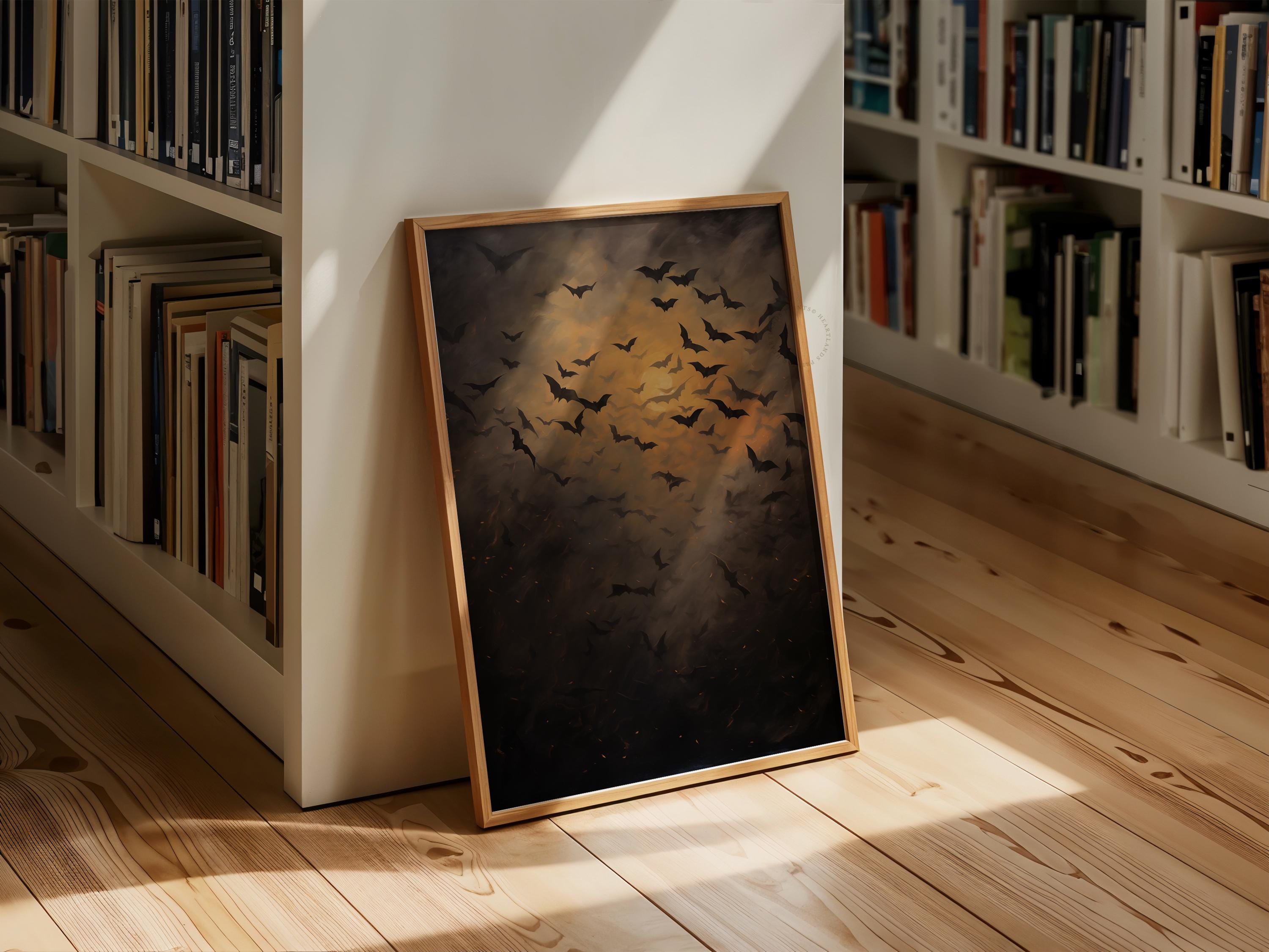 Printable Halloween Wall Art Bats Artwork: Flying Portrait Painting of ...