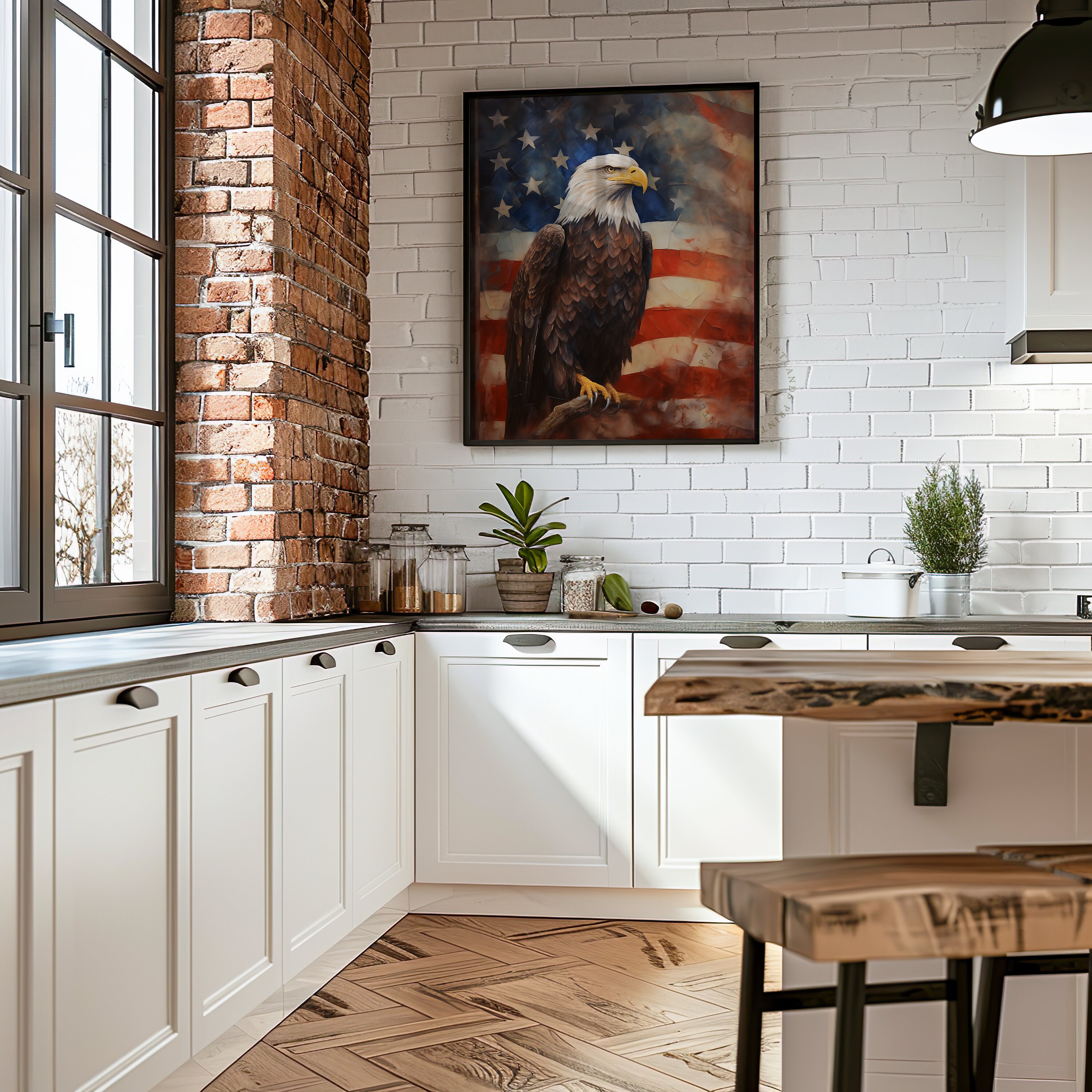 Bald Eagle Wall Art American Flag Poster Print Artwork, Patriotic ...