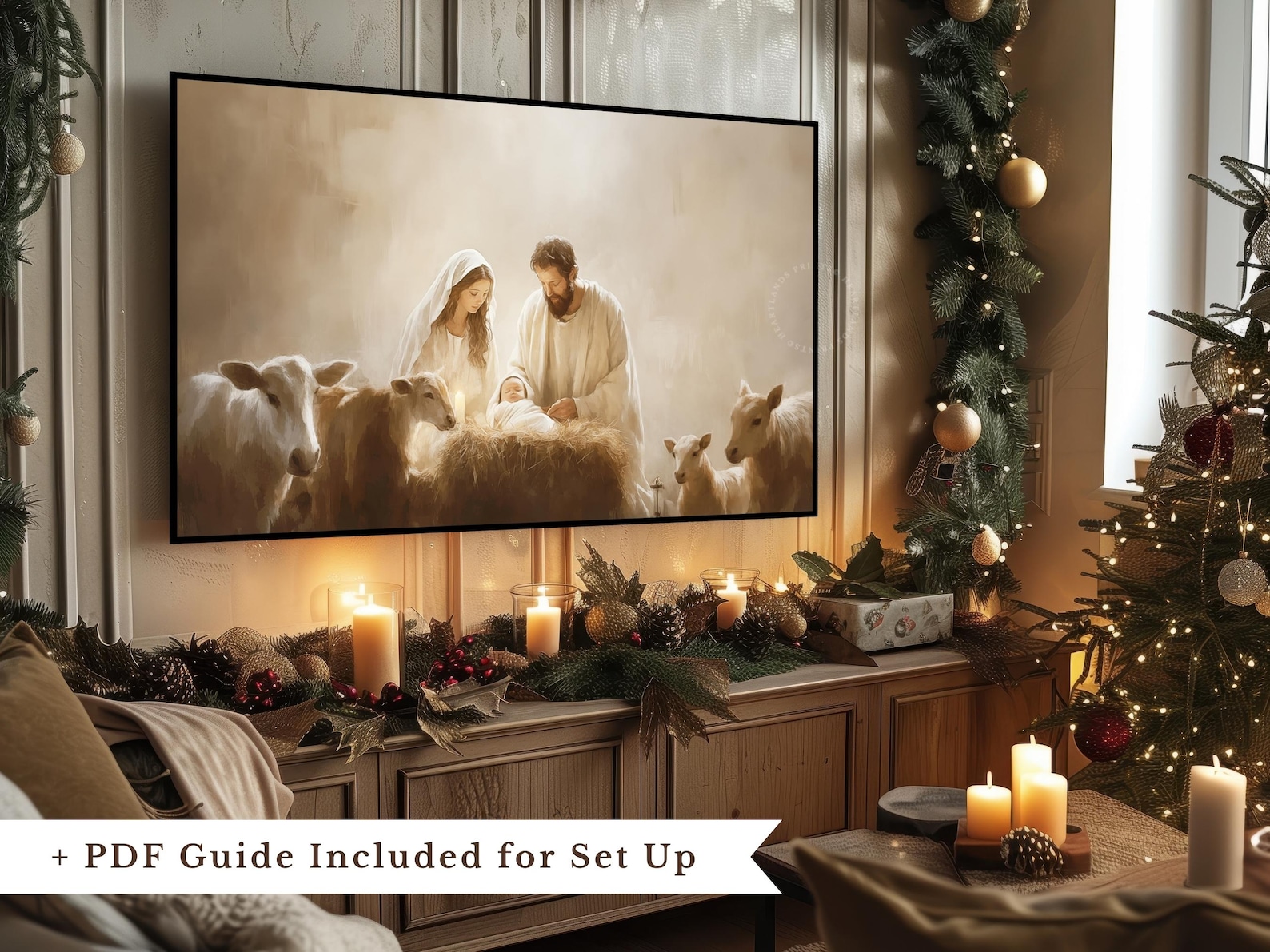 Jesus Frame TV Art Christmas Nativity Art Scene, Christian Artwork for ...
