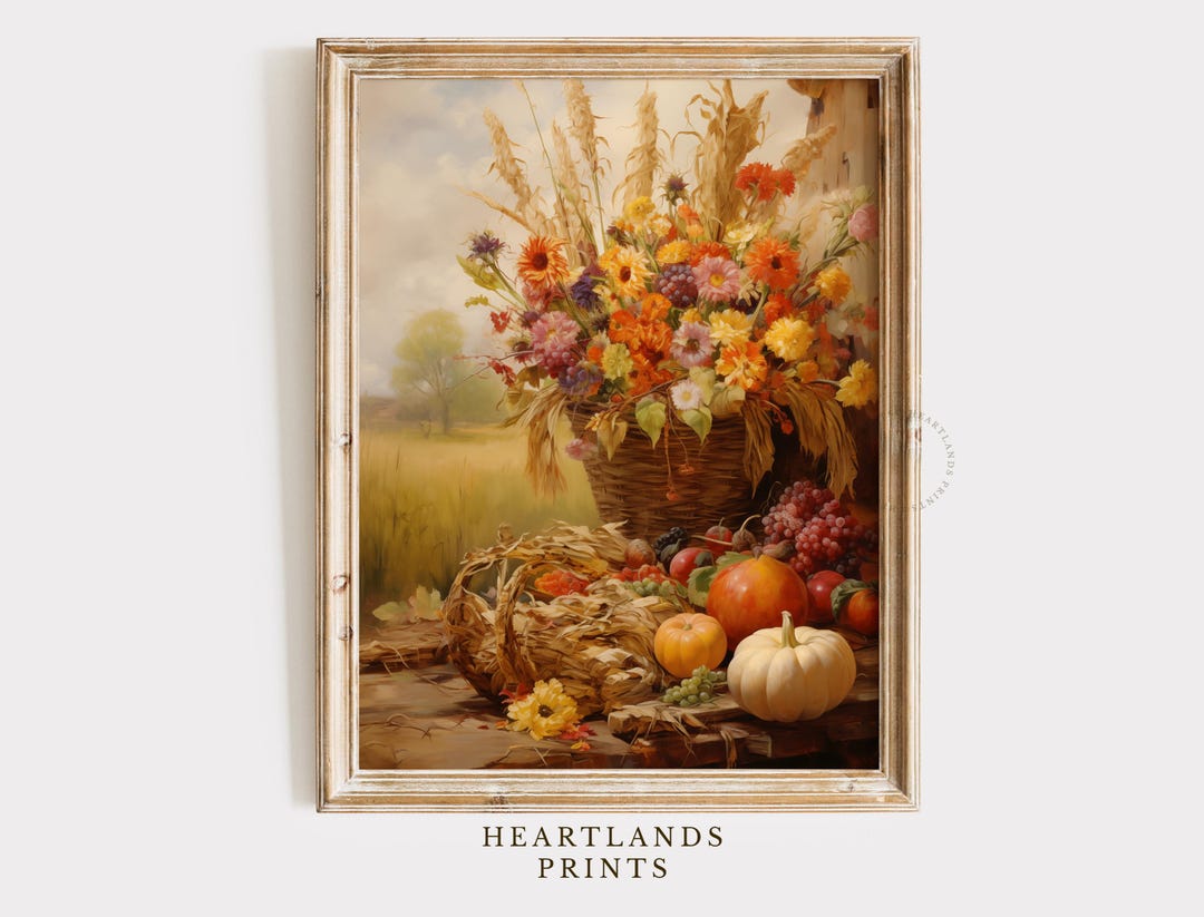 Printable Fall Wall Art, Harvest Landscape Vintage Oil Painting: Autumn ...