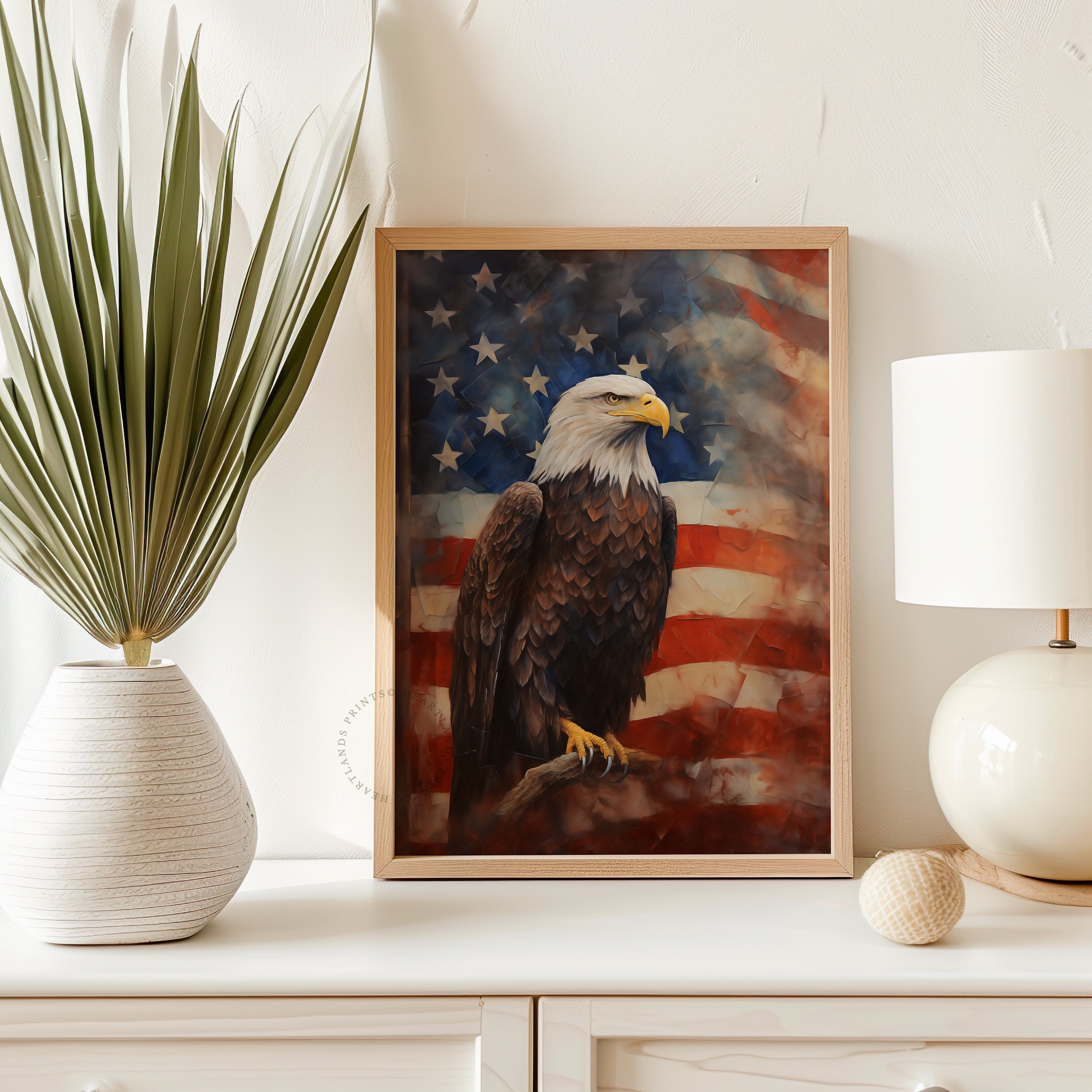 Bald Eagle Wall Art American Flag Poster Print Artwork, Patriotic ...