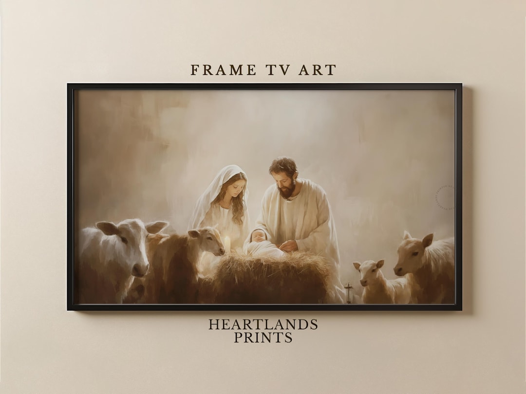 Jesus Frame TV Art Christmas Nativity Art Scene, Christian Artwork for ...
