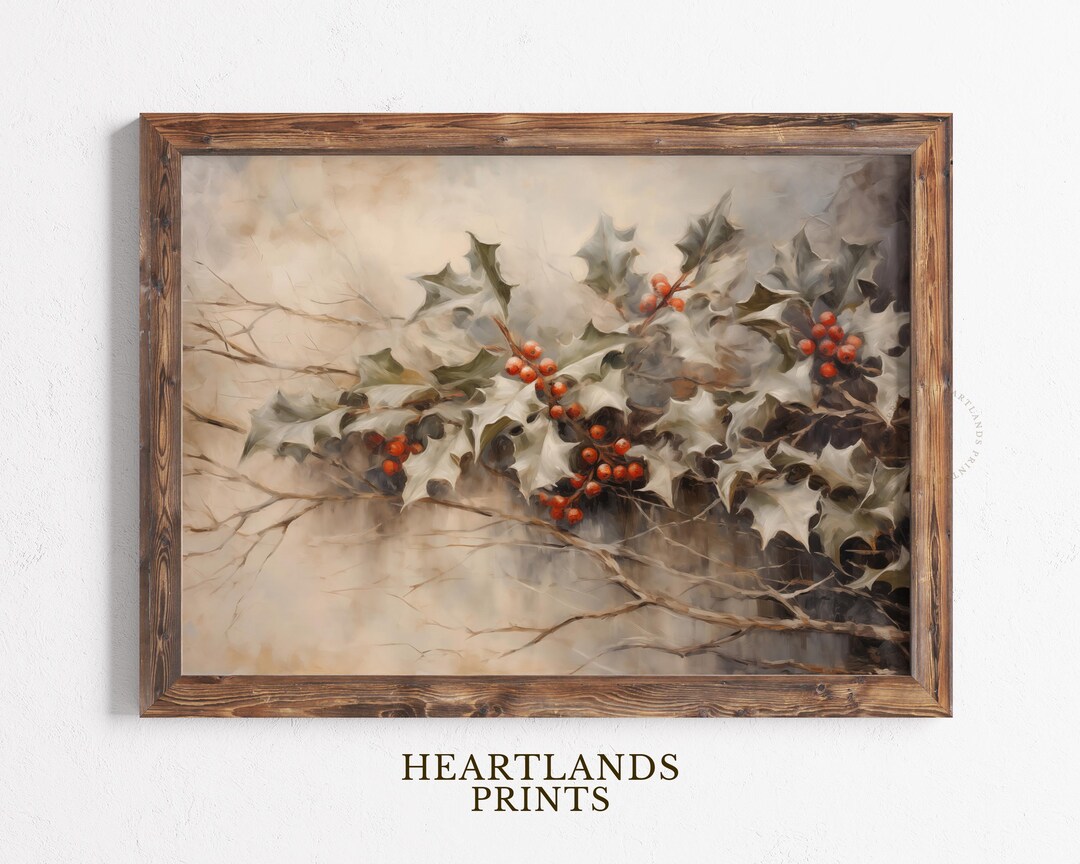 Vintage Christmas Mistletoe Art Printable Wall Art, Winter Wall Art ...