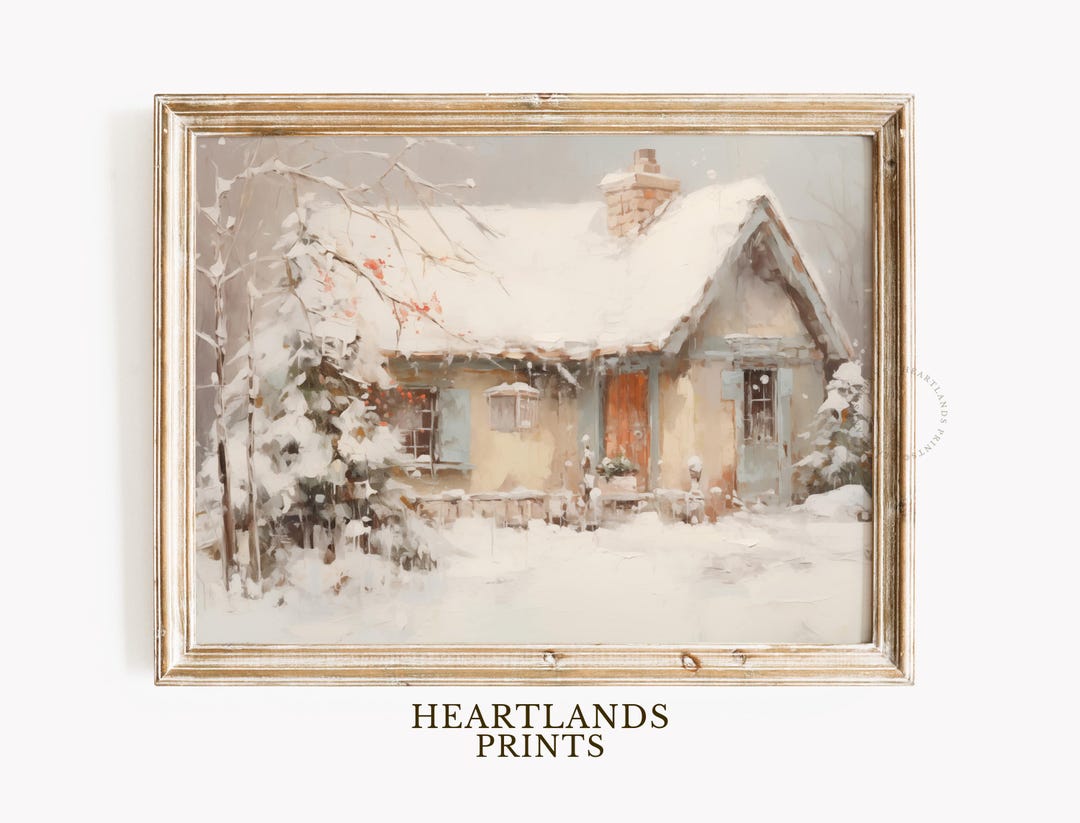 Winter Cabin Art Printable Christmas Wall Art, Light Academia Snowy ...