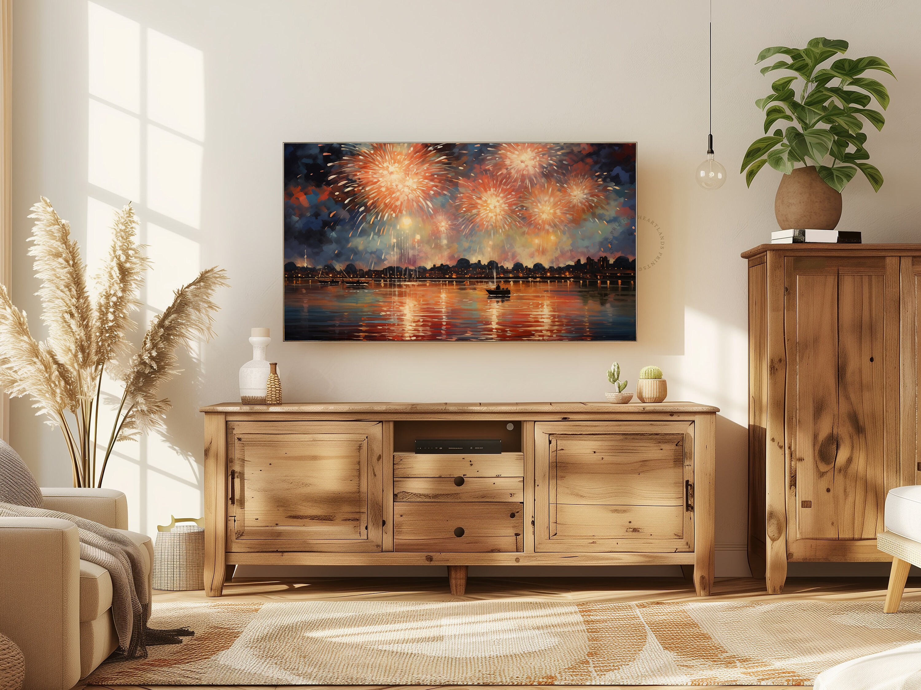 Fireworks Frame TV Summer 4th of July TV Art, Americana Patriotic Decor ...