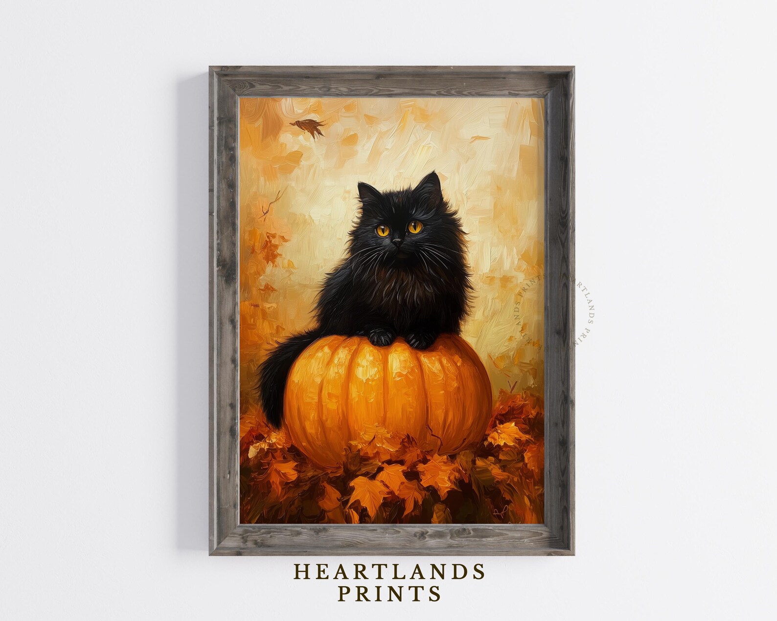 Black Cat Pumpkin Print, Halloween Wall Art Fall Decor, Cute Cat ...