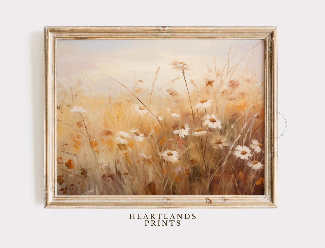 Fall Flower Field Floral Wall Art, Autumn Meadow Landscape Art Painting ...