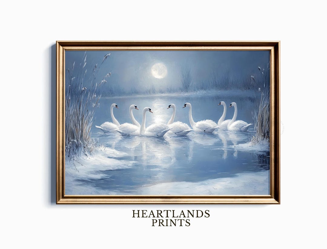 12 Days of Christmas Print, Seven Swans a Swimming Christmas Wall Art ...