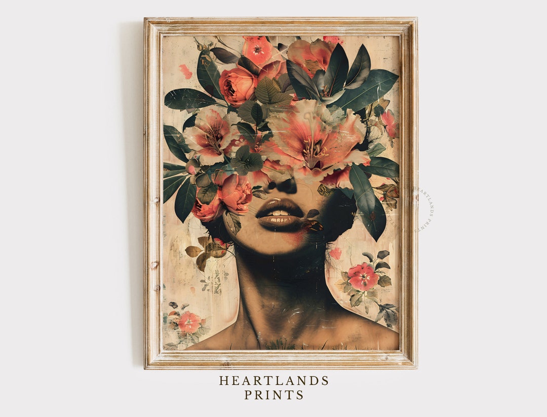 Beautiful Woman Maximalist Style Wall Art With Flowers, Printable ...