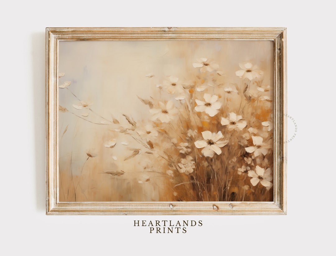 Printable Wildflower Fall Artwork Oil Painting Vintage Neutral Color ...