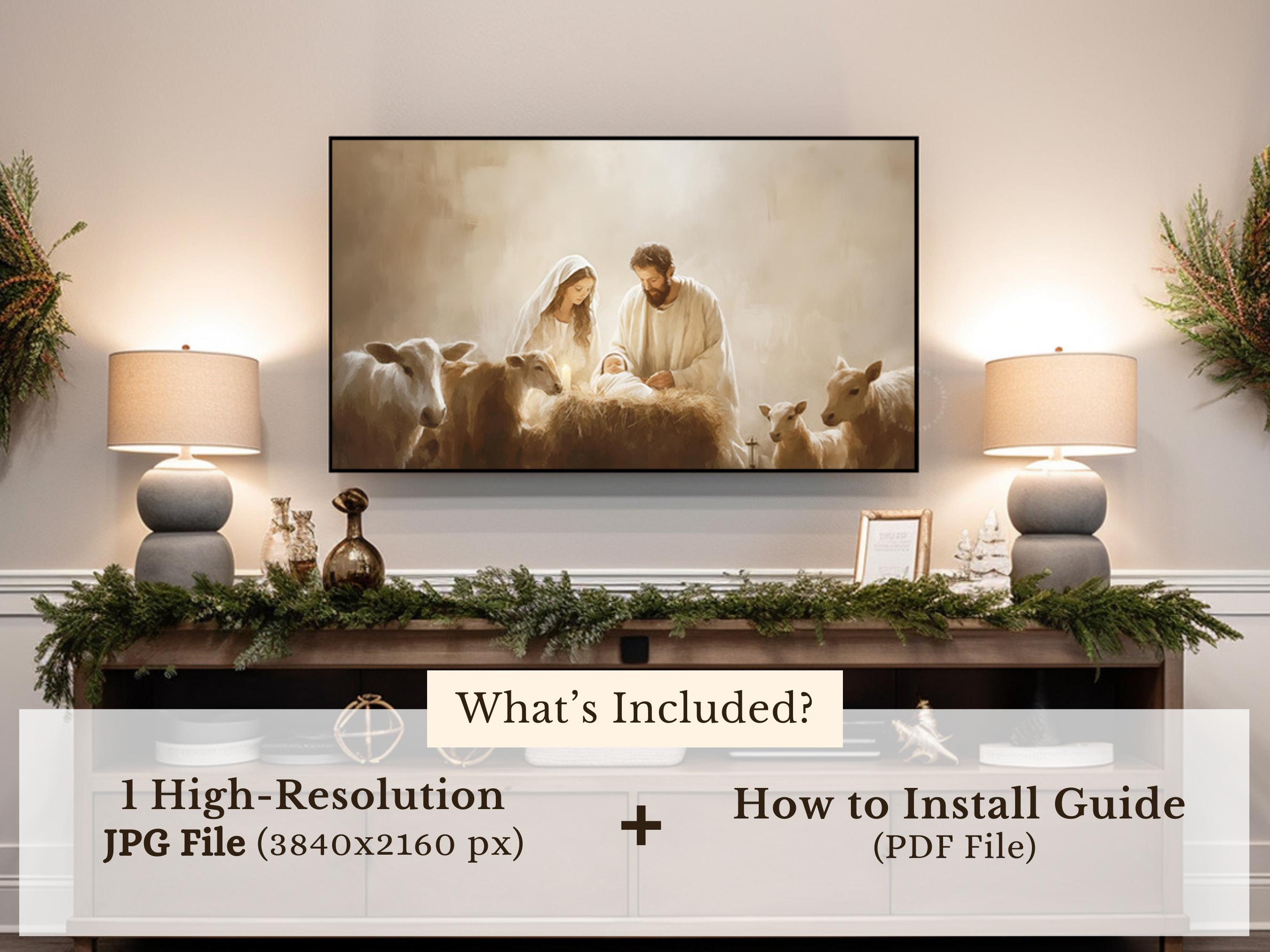 Jesus Frame TV Art Christmas Nativity Art Scene, Christian Artwork for ...