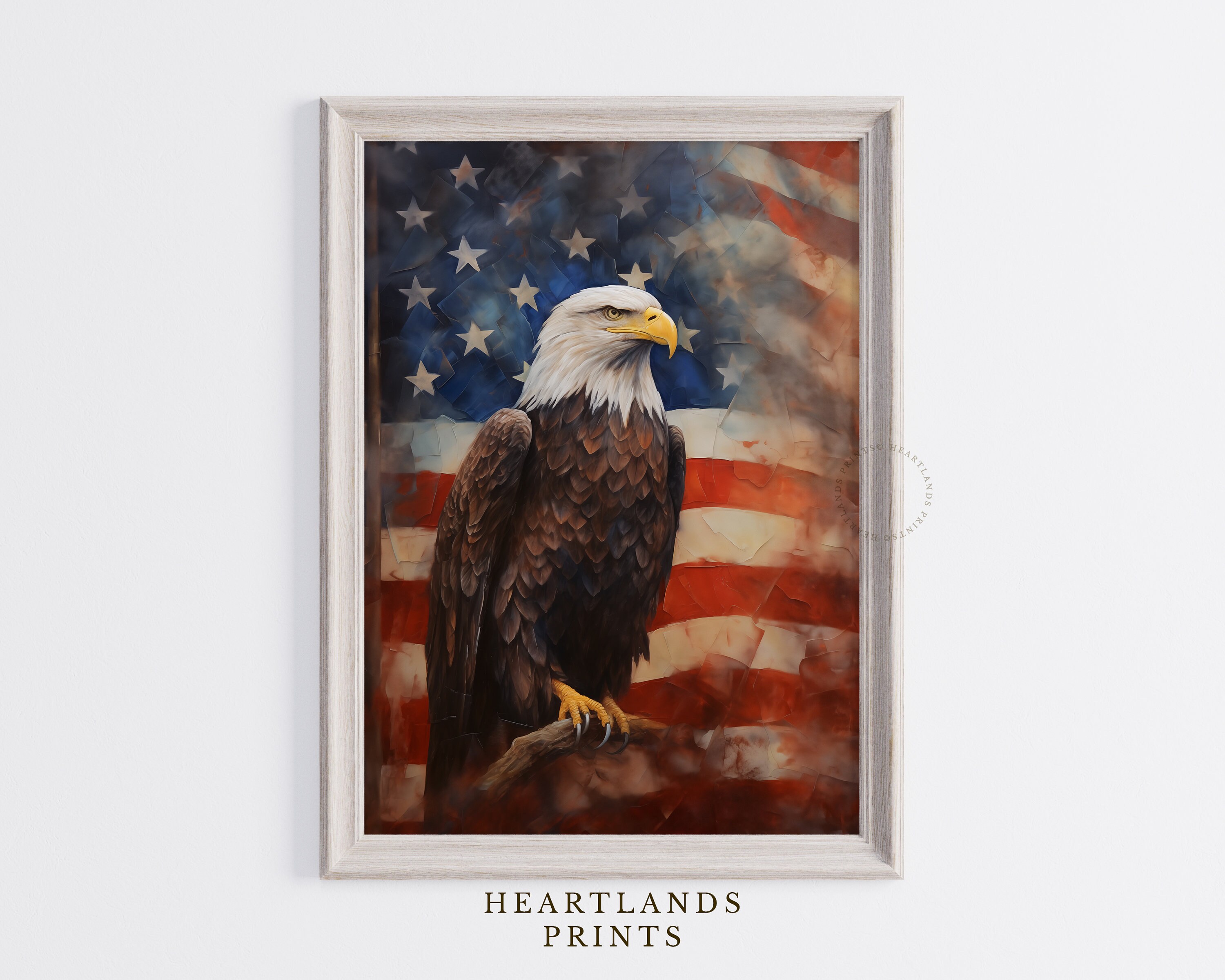 Bald Eagle Wall Art American Flag Poster Print Artwork, Patriotic ...