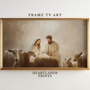 Jesus Frame TV Art Christmas Nativity Art Scene, Christian Artwork for ...