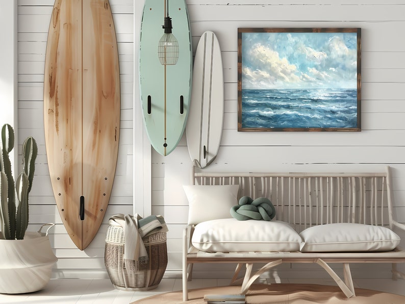 Beachy Wall Art of Ocean Inspired Style Painting, Tropical Wallpaper ...